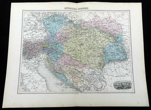 ANTIQUE MAP OF the Austro Hungarian Empire City Vienna Landscape Hand ...