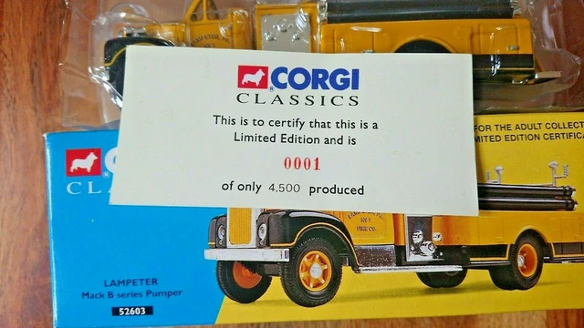 CORGI 52603 MACK B Serie Pumpe Lampeter Fire Co. Ltd Edition Nr.0001 ...
