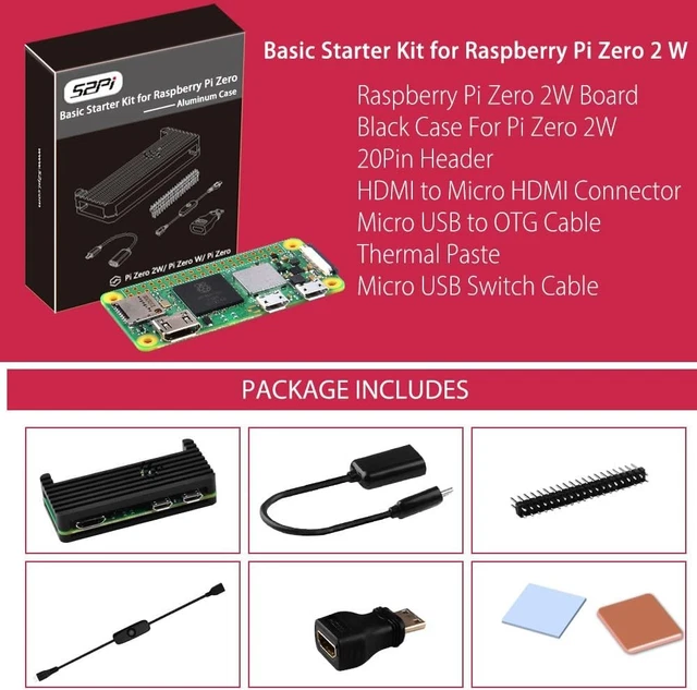 RASPBERRY PI ZERO 2 W Starter Kit mit Aluminium Gehäuse und GPIO Header ...
