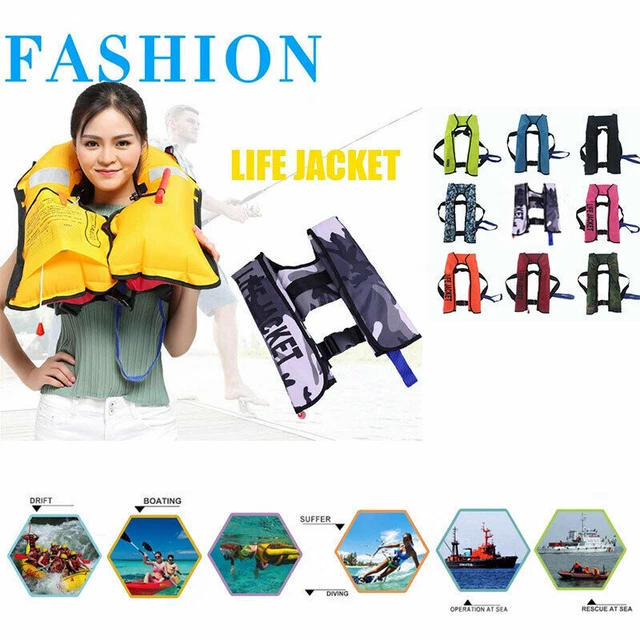 NUOVO GIUBBOTTO SALVAGENTE 150N gonfiabile automaticamente giubbotto di salvataggio pesca 12 ...