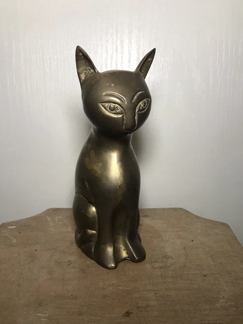 STATUETTE STATUE DE CHAT Assis En LAITON, Déco Vintage Animaux Laiton ...