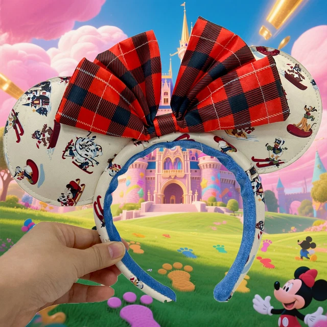 HANDMADE DISNEY- RED Checkered Mickey Mouse Ear Headband Decoration £12 ...