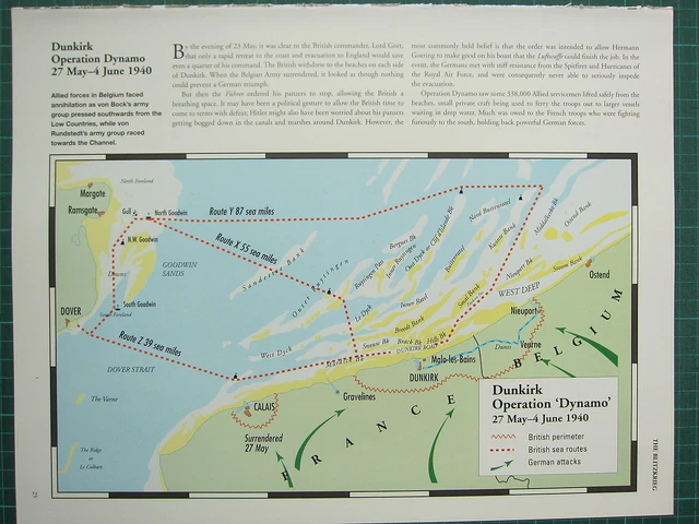 WW2 WWII MAP ~ Dunkirk Operation Dynamo 27 May - June 1940 British Sea ...