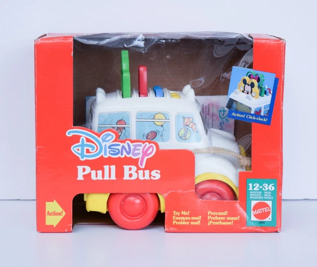 MATTEL DISNEY MICKEY Mouse & Friends Pull Along Bus Vintage Toy 1992 ...