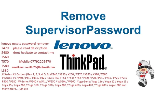 LENOVO IBM BIOS Supervisor Password patch Unlock Reset Computrace ...