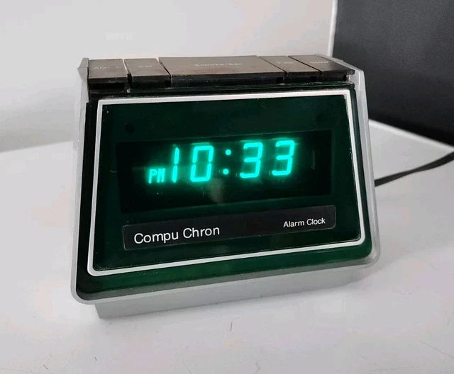 RARE VINTAGE COMPU Chron Digital LED Space Age Green Display Alarm ...