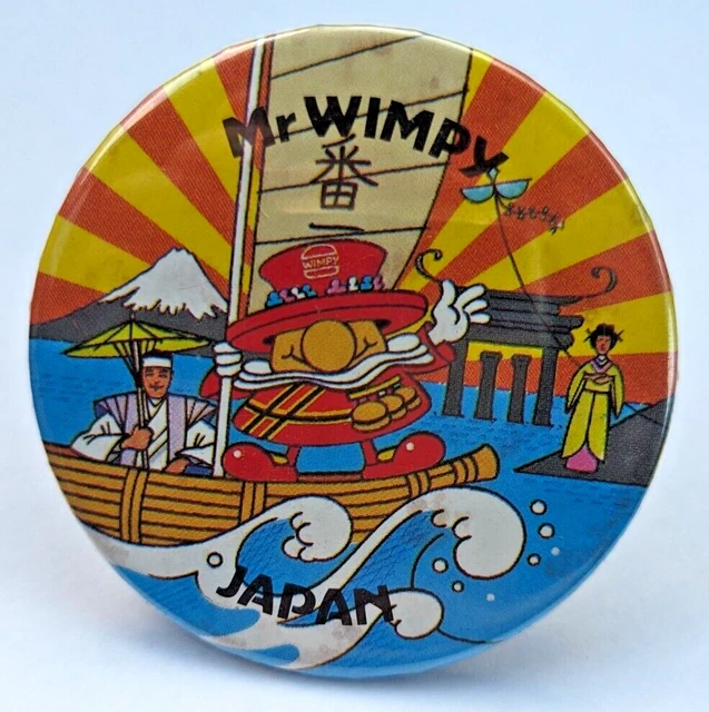 VTG MR WIMPY Fast Food Burger Fries Soda Japan Worldwide Pan Badge Pin ...