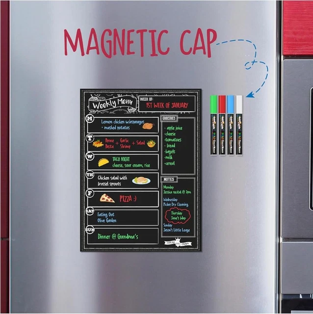 MAGNETIC DRY ERASE Menu Board for Fridge Includes 4 Liquid Chalk ...
