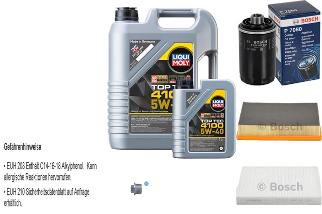 BOSCH INSPECTION SET 6L Liqui Moly Top Tec-4100 5W-40 pour VW transporteur V EUR 115,63 ...