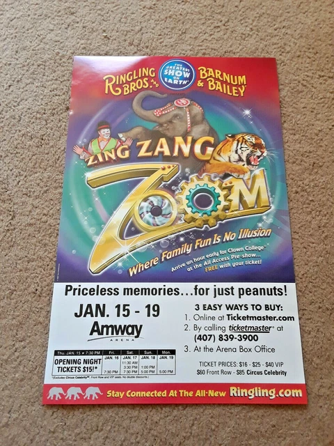 ZING ZANG ZOOM Ringling Bros and Barnum Bailey Circus Poster 22'' By 14 ...
