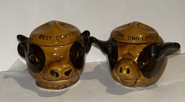 VINTAGE SZEILER STUDIO Pottery Beef Pork Dripping Pig Cow Head Ceramic ...