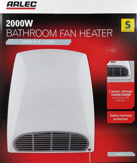 ARLEC BATHROOM WALL Fan Heater 2000W w/ 2 Heat Settings & Pull Cord $71 ...