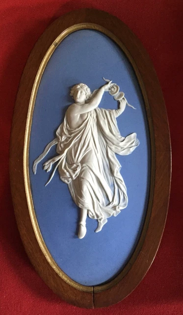 LARGE ANTIQUE 19TH c. Wedgwood Light Blue Jasperware Plaque Muse Greek ...