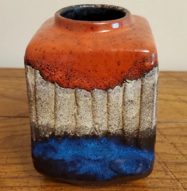 VINTAGE SQUARE STREHLA Keramik Brutalist Art Pottery Vase Lava GDR East ...