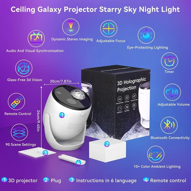 3D GALAXY STAR Projector Bluetooth White Noise 99+ Effects Ceiling £269 ...