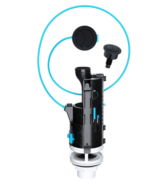 LONG CABLE TOILET Dual Flush Cistern Syphon Drop Valve with BLACK Push ...