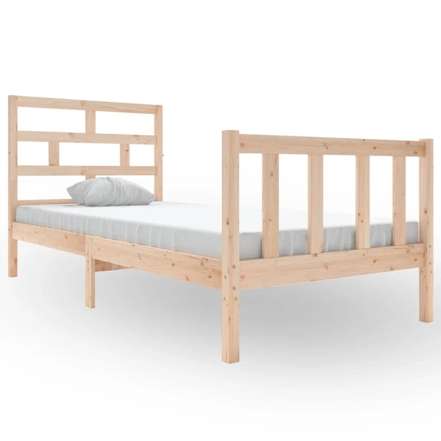 SOLID WOOD BED Frame 90x200 cm, Brown Pine, Sturdy Design, Modern Style ...