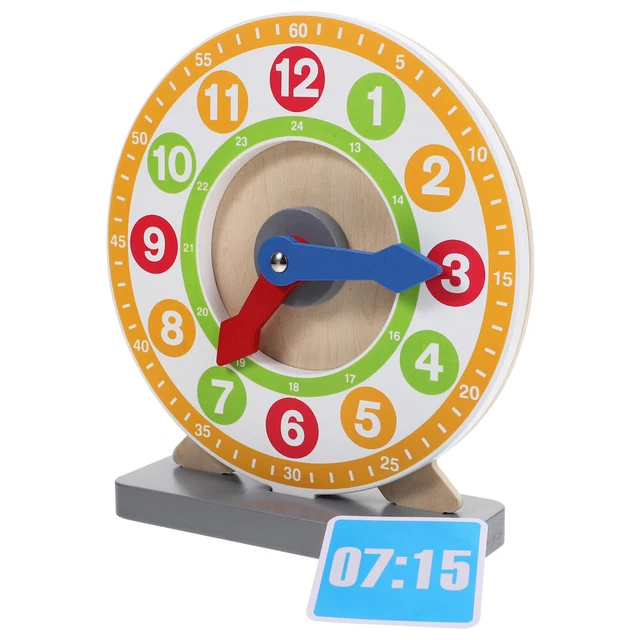 TIME LEARNING WOODEN Clock Math Teaching Clock Prop Wooden Teaching ...