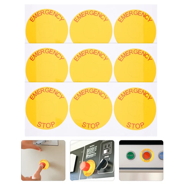 10 PCS EMERGENCY Stop Safety Sign Emergency Stop Warning Decals Sticker ...