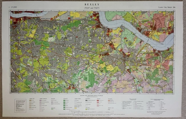 BEXLEY DARTFORD LONDON Land Use Survey Sheet 206 OS Map Large Vintage ...