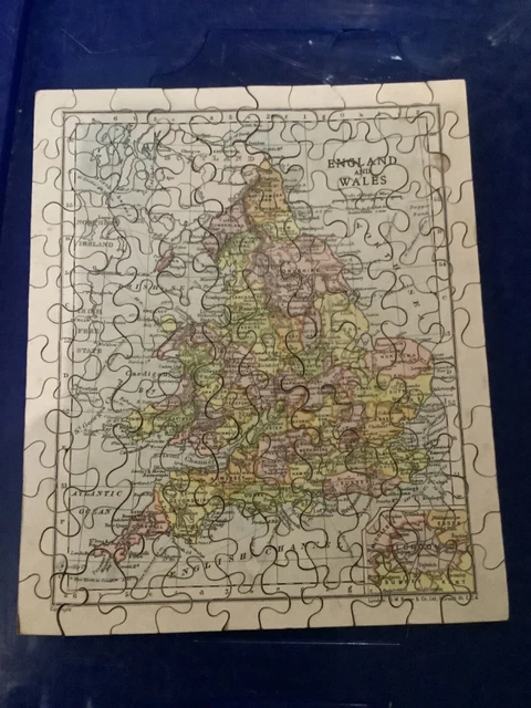 SUPERIOR DISSECTED VINTAGE Wooden Jigsaw Map England & Wales With Box £ ...