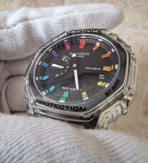 CASIO G-SHOCK JELLY Arc-En-Ciel Personnalisée Ga-2100 Excellent État ...