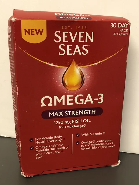SEVEN SEAS OMEGA 3 MAX STRENGTH 1250mg, 30 Capsules Fish Oil. BRAND NEW. £10.99 - PicClick UK