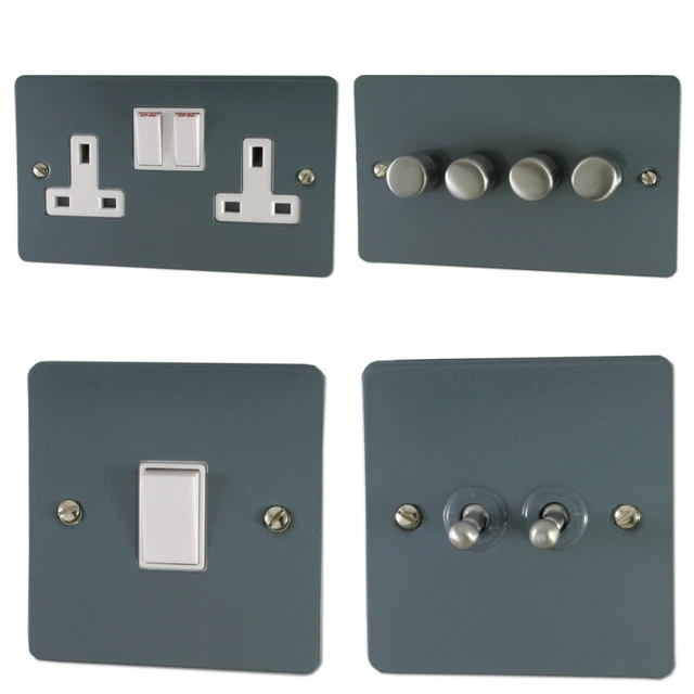 FLAT PLATE DARK Grey FDGW Light Switches, Plug Sockets, Dimmers, Cooker ...