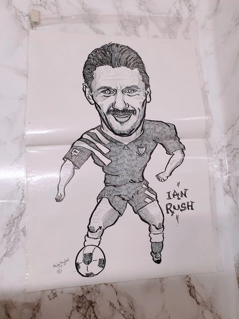 VINTAGE IAN RUSH Liverpool 1992/93 Caricature A3 Art By Mike Taylor £2. ...