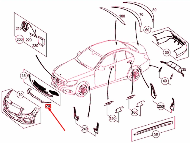 MERCEDES-BENZ C W205 Front Bumper Lower Spoiler A2058800008 NEW GENUINE ...