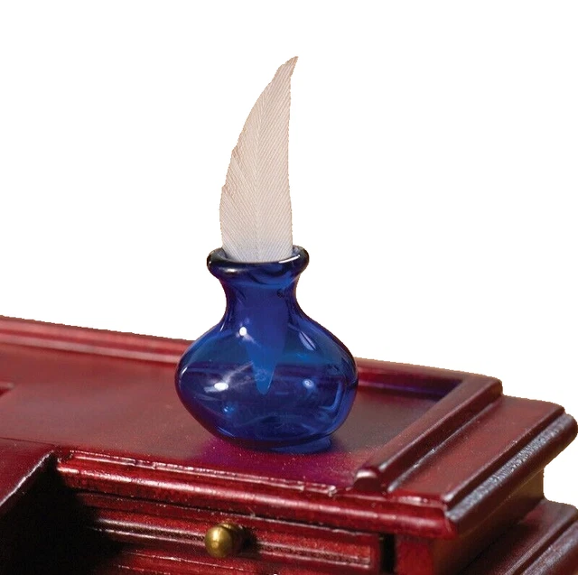 DOLLS HOUSE EMPORIUM Minature 1/12th Scale Blue Ink Pot and Quill 3595 ...