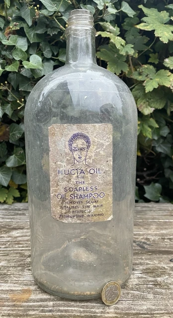 C1950 VINTAGE NUCTA OIL Soapless Shampoo Jar/Bottle label 12 ...