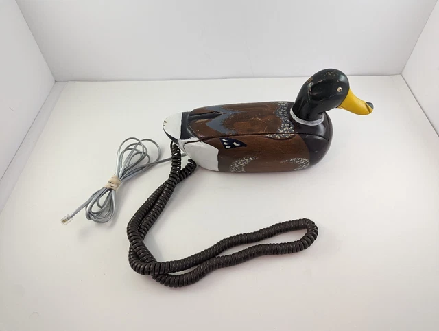 TELEMANIA WOODEN MALLARD Duck Wood Bird Tabletop Landline Phone 80s ...