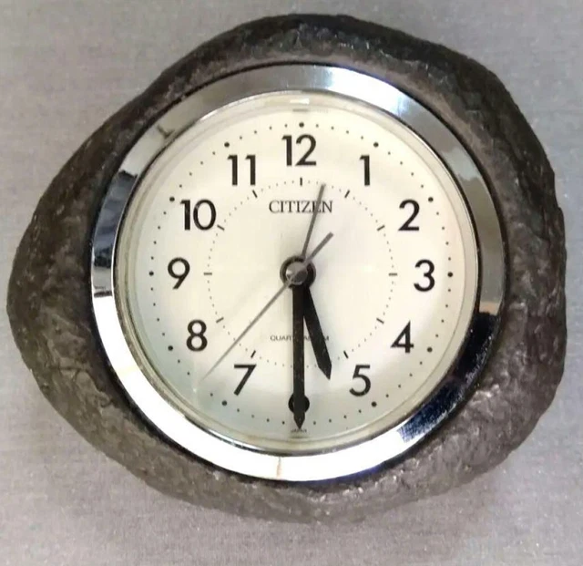 VINTAGE CITIZEN STONE Rock-shaped Alarm Clock Quartz Battery Powered ...