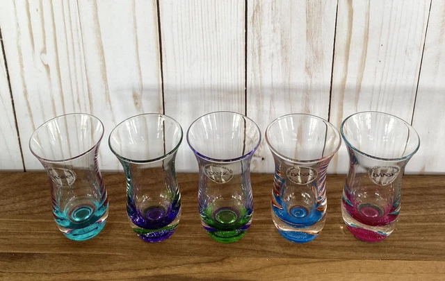 VINTAGE DANSK SET of 5 Multi Color Shot Glasses Rainbow Colors Spectra ...
