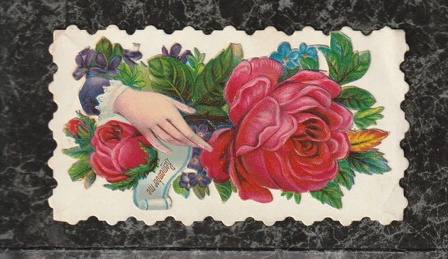 VICTORIAN HIDDEN NAME Calling Card Remember Me Red Rose Borgia C Burman ...