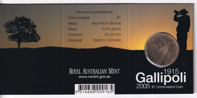 AUSTRALIAN: 2005 $1 Gallipoli G Mintmark Coin On Card .. .. .. EUR 4,94 ...