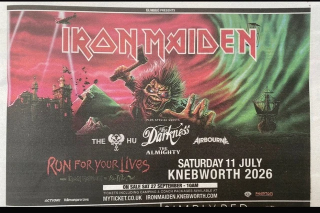 IRON MAIDEN LIVE Tour Dates Knebworth 2026 Newspaper Advert Poster 10x7 ...