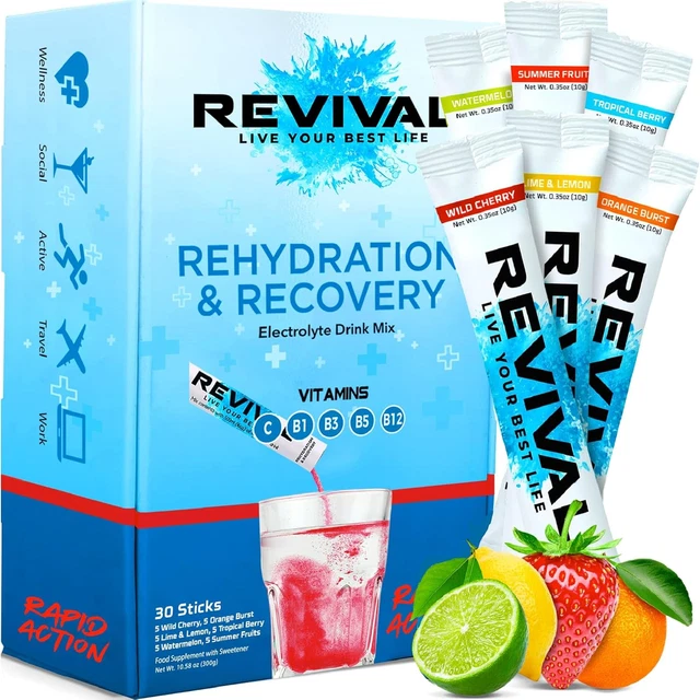 REVIVAL ELECTROLYTE HYDRATION Powder - 30 Pack with High Strength ...