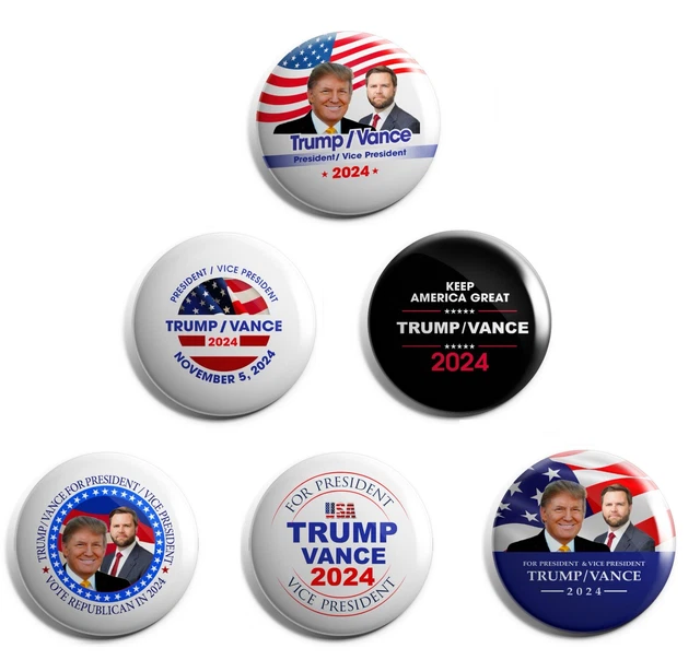 DONALD TRUMP / J.D Vance Campaign Button Set of 6 (DV-24-SET1) £11.83 ...