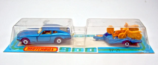 MATCHBOX TP-21 RIMORCHIO Datsun & Moto incontrato. blister francese blu ...