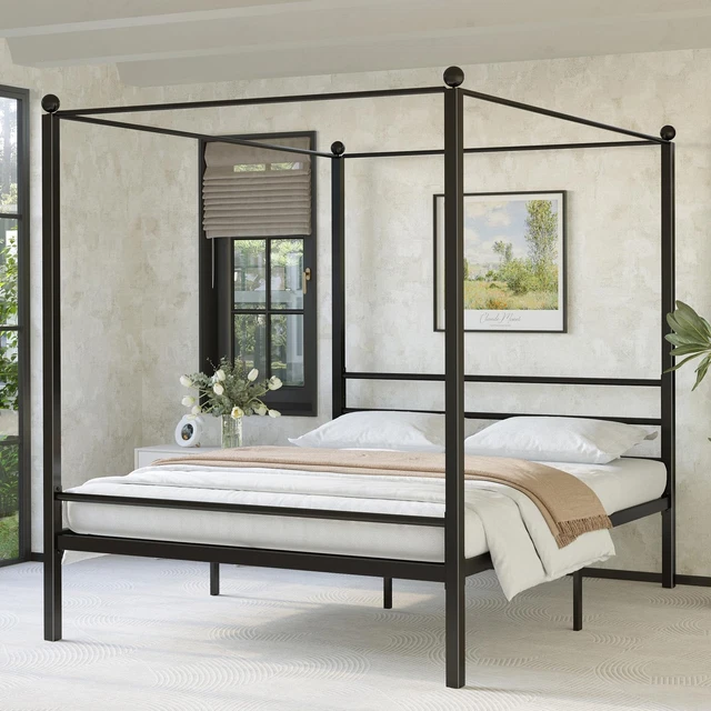 FULL CANOPY BED Frame, Four Poster Metal Full Size Canopy Bed Frame ...