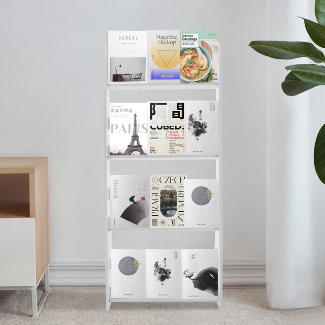 4 TIER MAGAZINE Holder Floor-Standing Magazine Rack Brochure Display ...