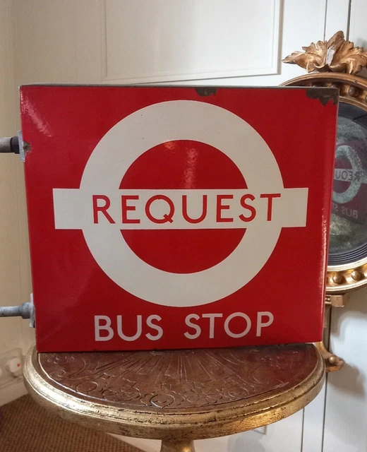 LONDON TRANSPORT REQUEST Bus Stop Enamel Sign - Double Sided Beautiful ...