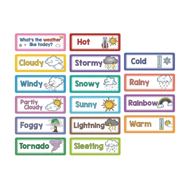 16SHEET WEATHER LANGUAGE Flashcards Toddler Early Learning Word Card 10 ...