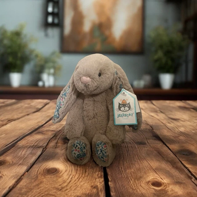 JELLYCAT RARE & RETIRED Small Beige Blossom Bashful Bunny ~ Blue Floral ...