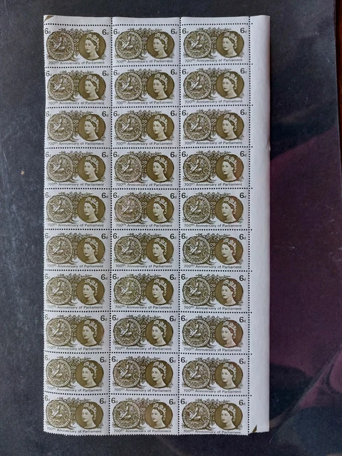 1965 PARLIAMENT. CORNER block of 6d stamp (30 stamps). Non Phosphor ...