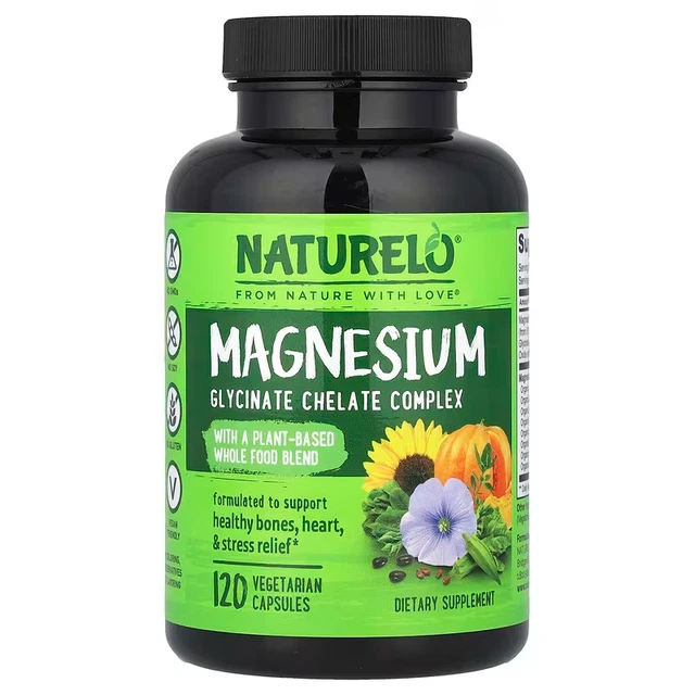 NATURELO, MAGNESIUM GLYCINATE Chelate Complex, 120 Caps, Expiry:03/2027 ...