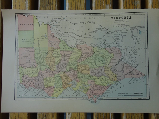 NICE COLORED MAP of Victoria. Pub. 1895 in the People's Cyclopedia. £23 ...