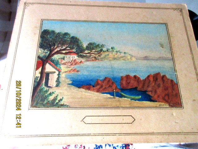 ANCIENNE AQUARELLE PAPIER "crique en Méditerranée" signée, datée 1953 EUR 25,00 - PicClick FR